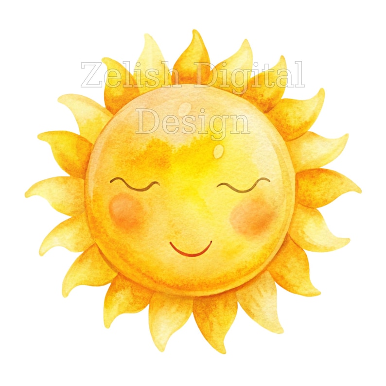 Watercolor Smiling Sun Clipart Bundle: Nursery Art Pngs (digital ...