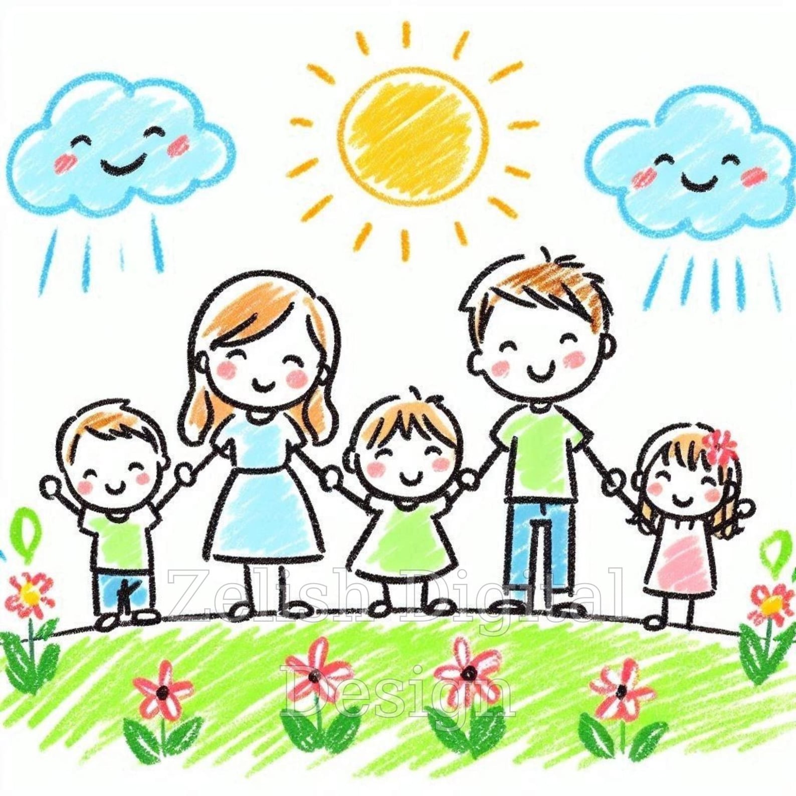Happy Family Clipart Bundle: Pastel Crayon Style (digital Download) - Etsy