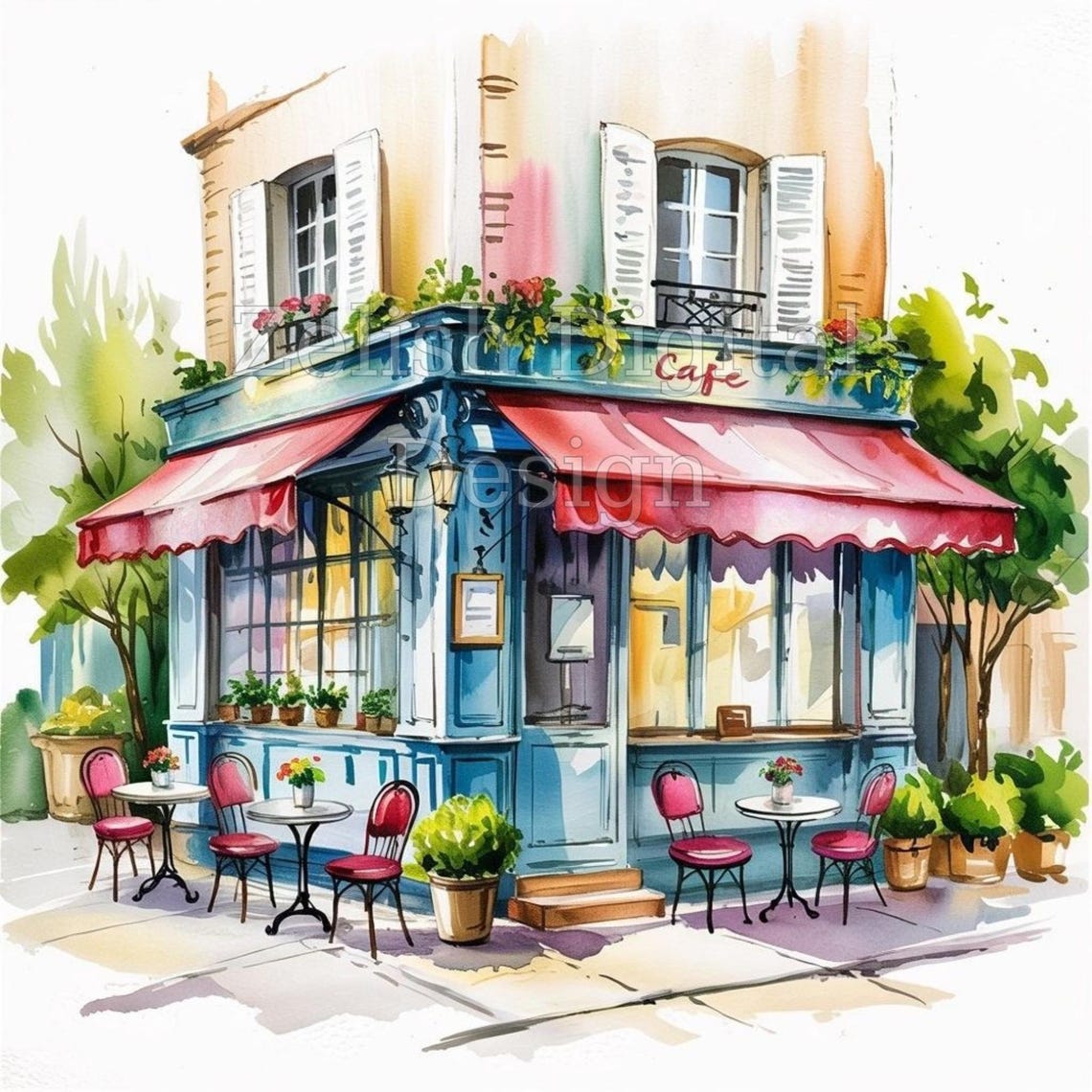 Watercolor Paris Cafe Clipart Bundle, Parisian Cafes, Paris Travel Art ...