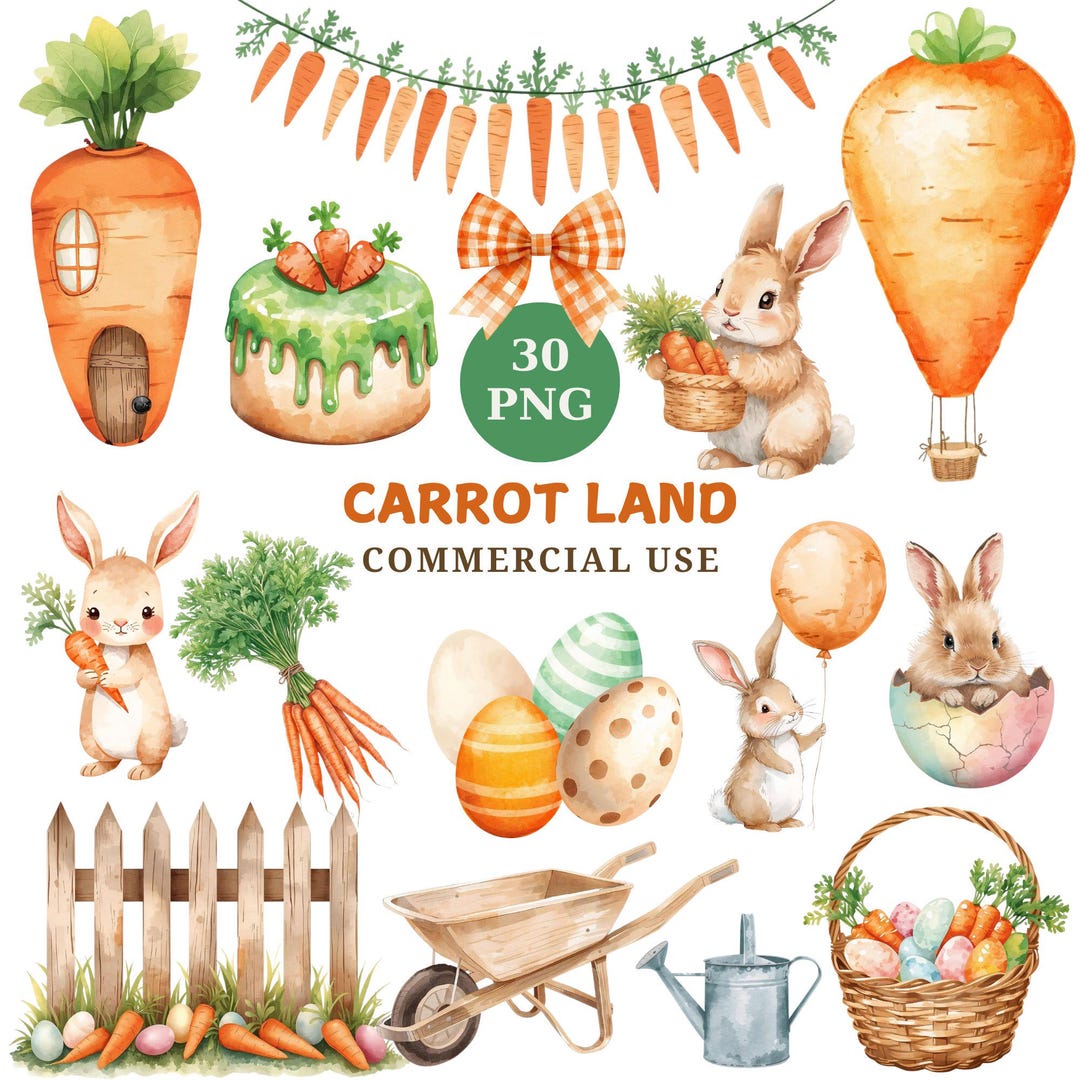 30 Easter Clipart Bundle PNG, Watercolor Spring Clip Art, Commercial ...