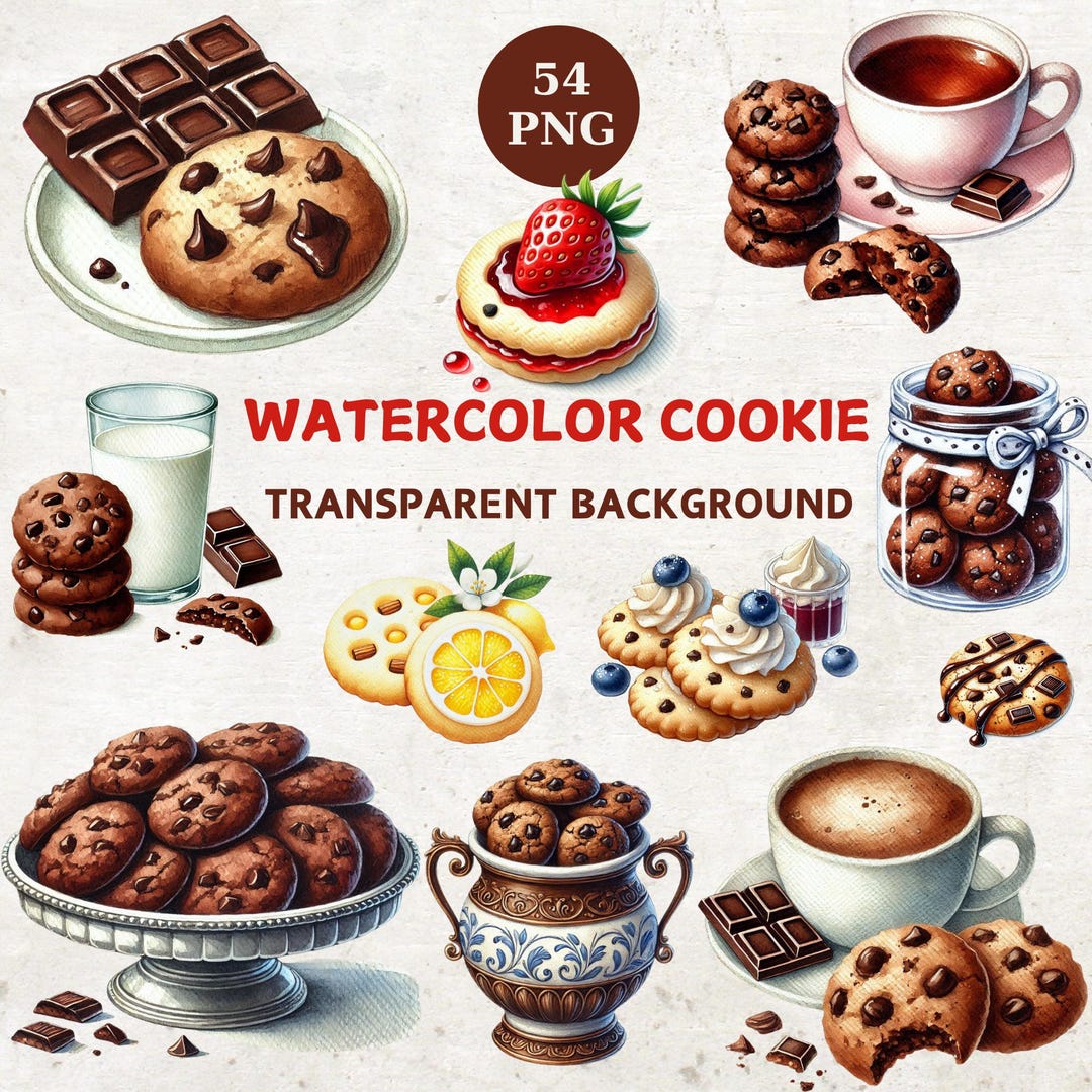 Watercolor Cookie Clipart Bundle, 54 Food Clipart Sweet Treats Png ...