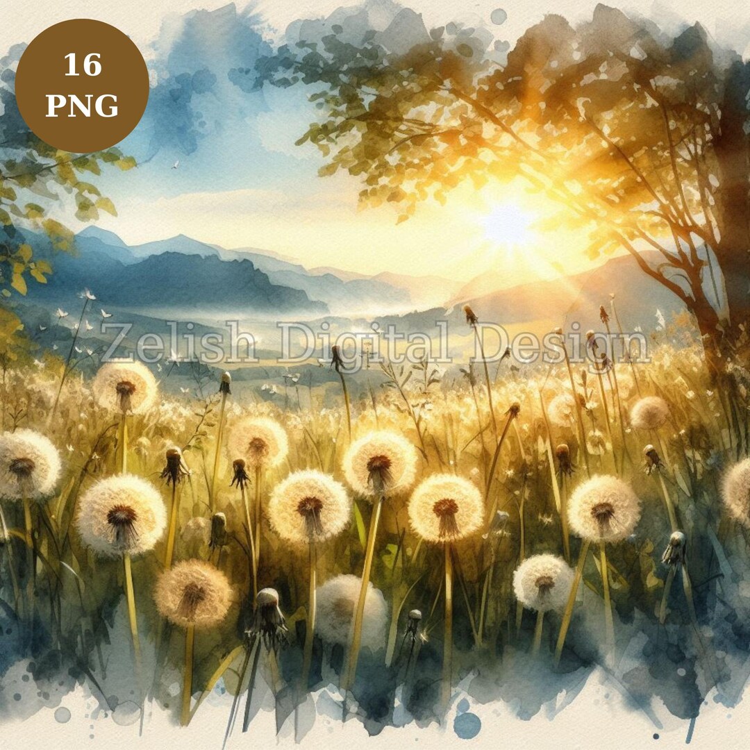 16 Dandelion Meadows Backgrounds, Watercolor Dandelion Backgrounds Png, Wall Art, Dandelion ...