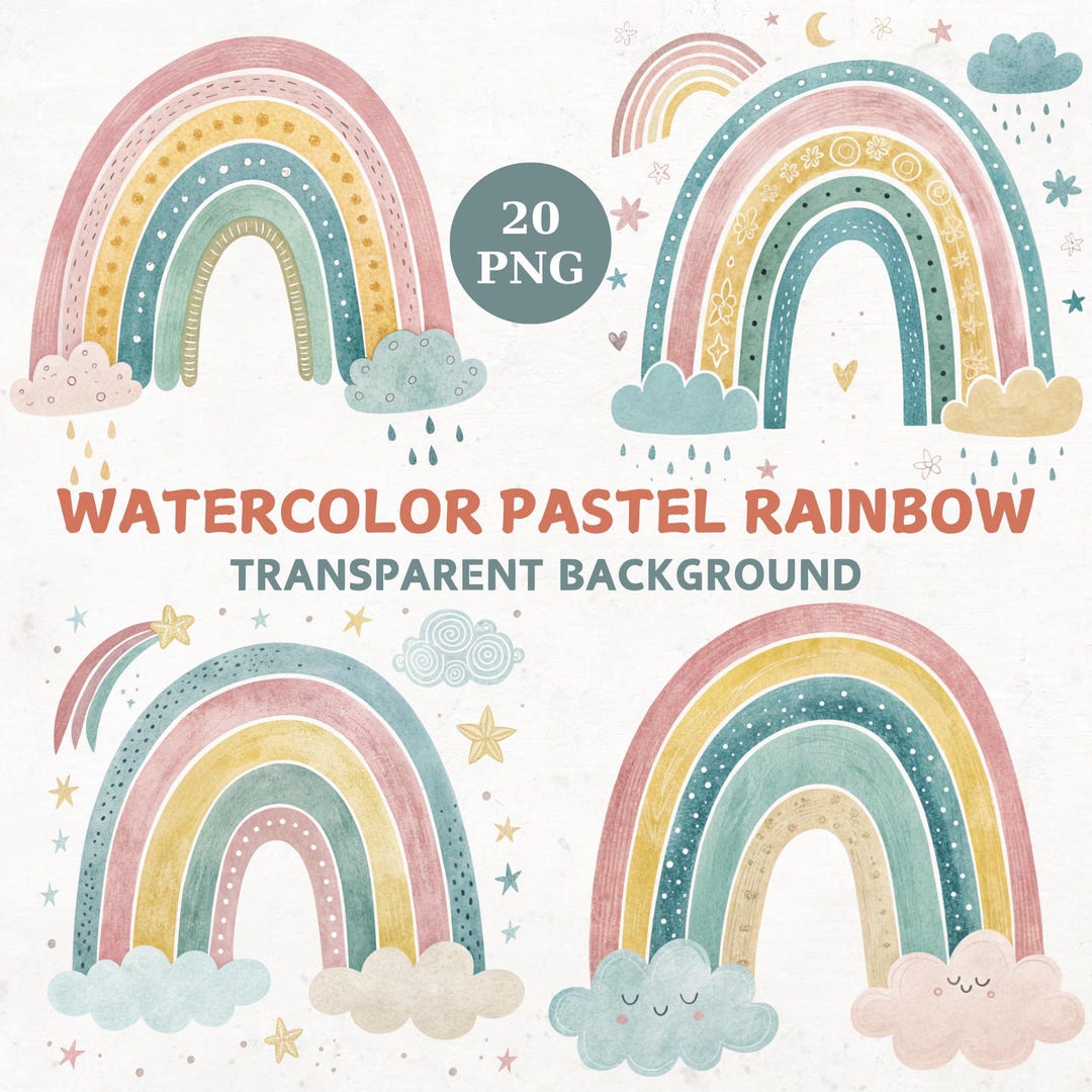 Pastel Rainbow Clipart Bundle, Nursery Rainbow, Paper Craft, Rainbow ...