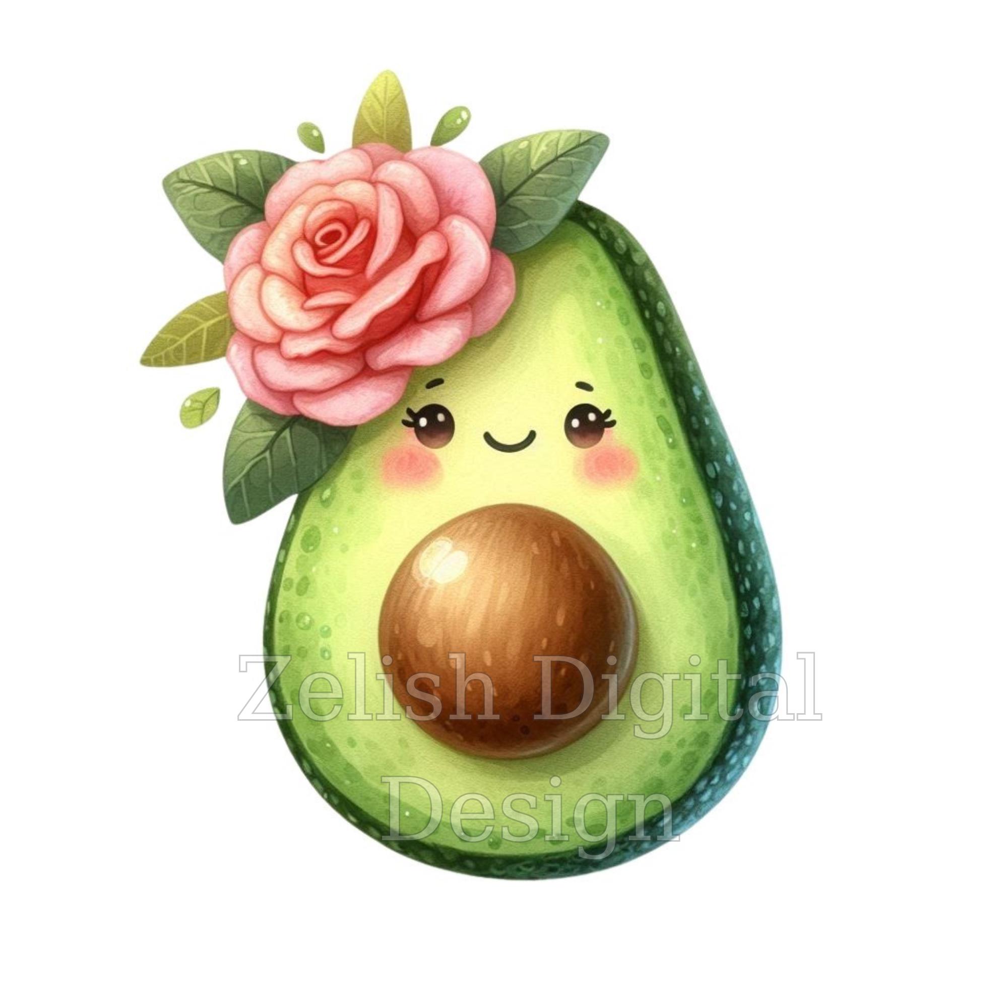 Cute Floral Avocado Clipart Bundle, Watercolor Avocado Art, 10 High ...