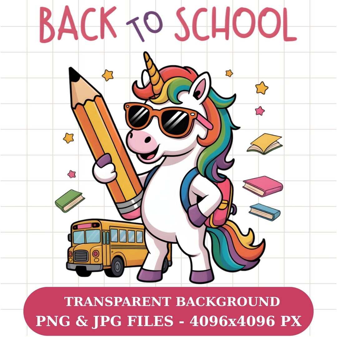 Back to School Unicorn Clipart: Rainbow Pencil Design, PNG JPG Digital ...