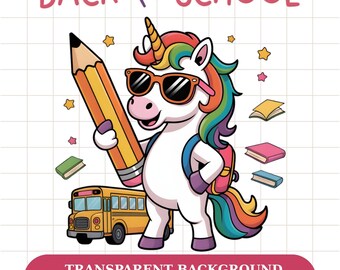 Back to School Unicorn Clipart: Rainbow Pencil Design, PNG JPG Digital ...