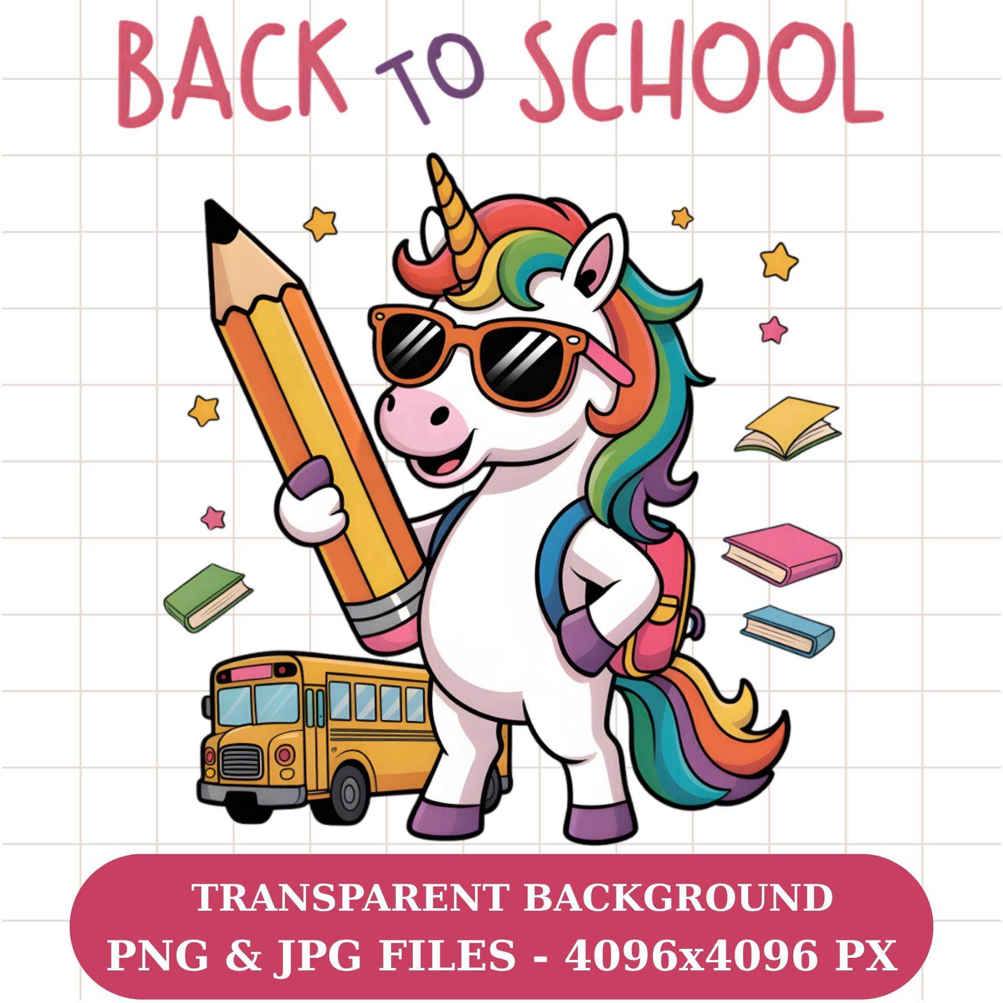 Back to School Unicorn Clipart: Rainbow Pencil Design, PNG JPG Digital ...