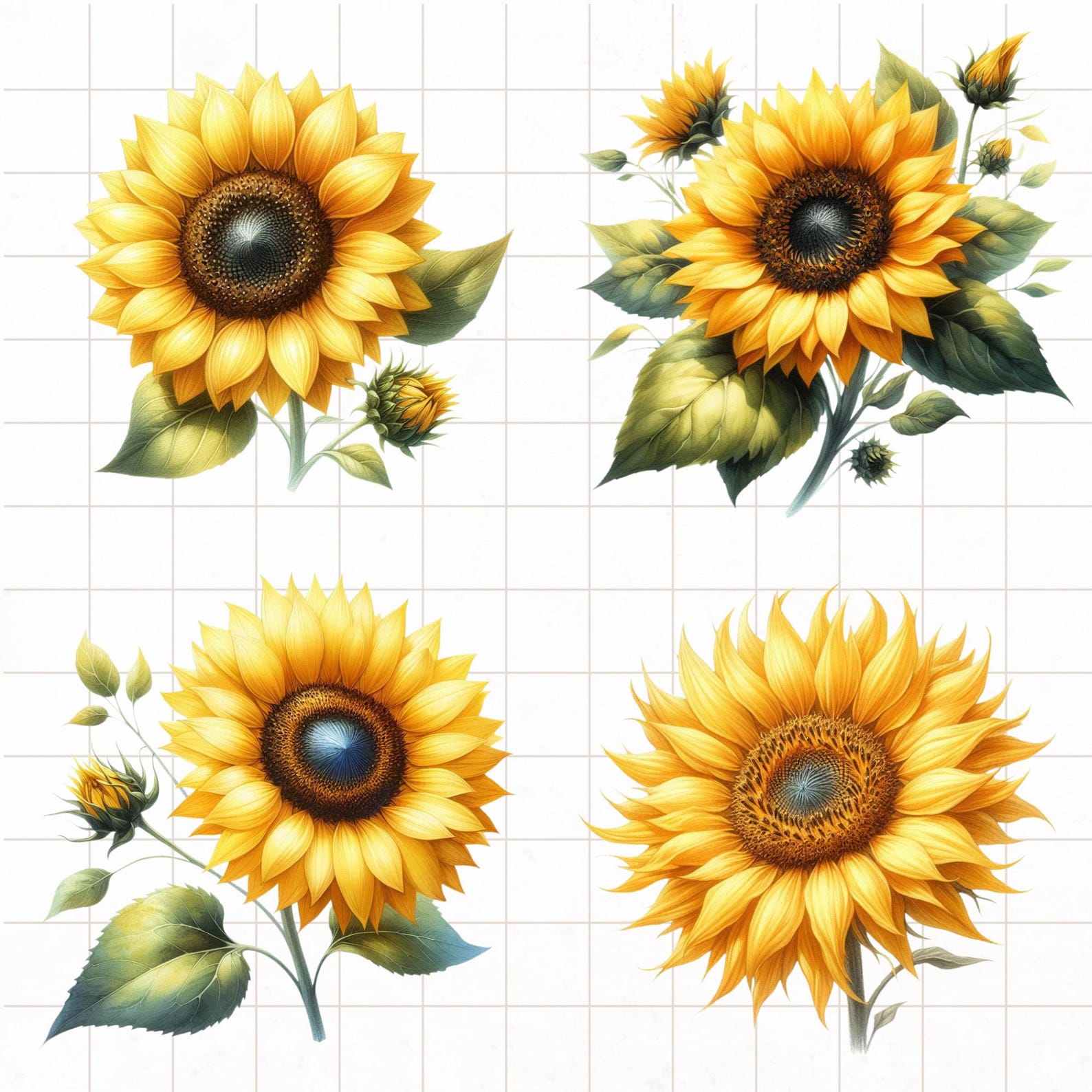 Watercolor Sunflower Clipart Bundle: Transparent PNG Illustrations ...
