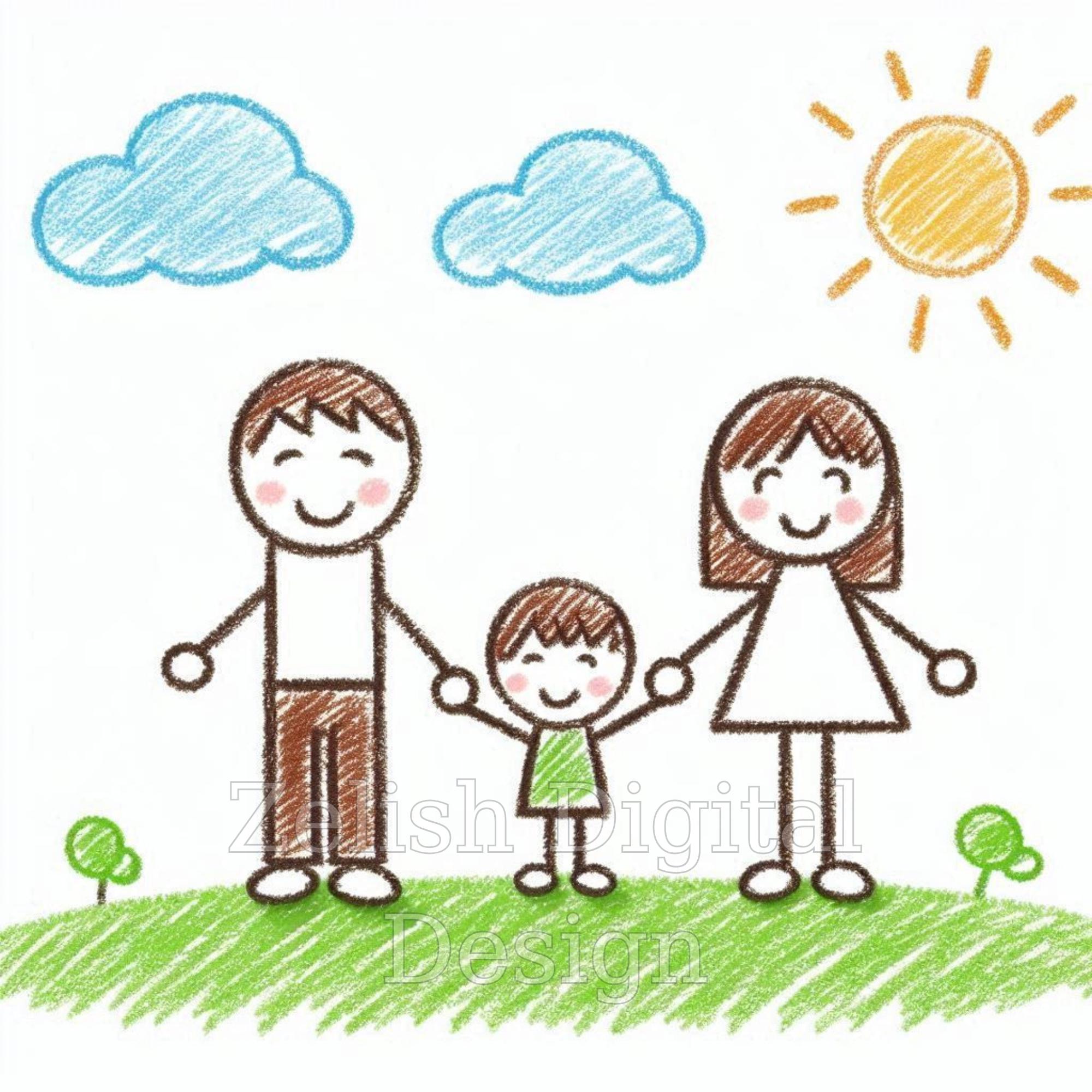 Family Stick Figure Clipart: Crayon Style Illustrations (JPG Bundle) - Etsy