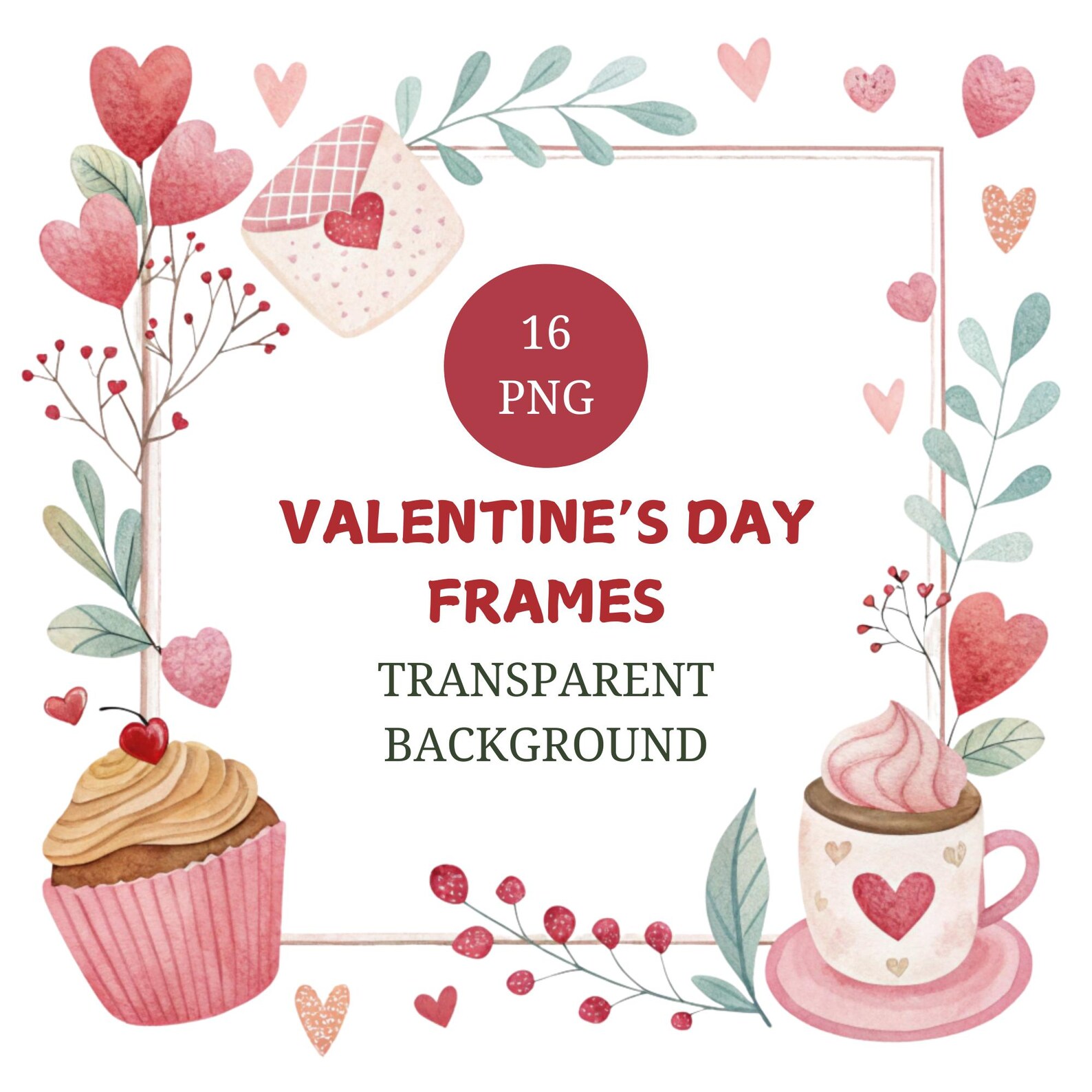 Valentine's Day Frame Clipart, 14 Transparent Png, Heart Floral Frame ...