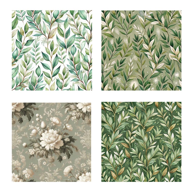 Sage Green Digital Paper Bundle: Seamless Floral & Botanical Designs ...