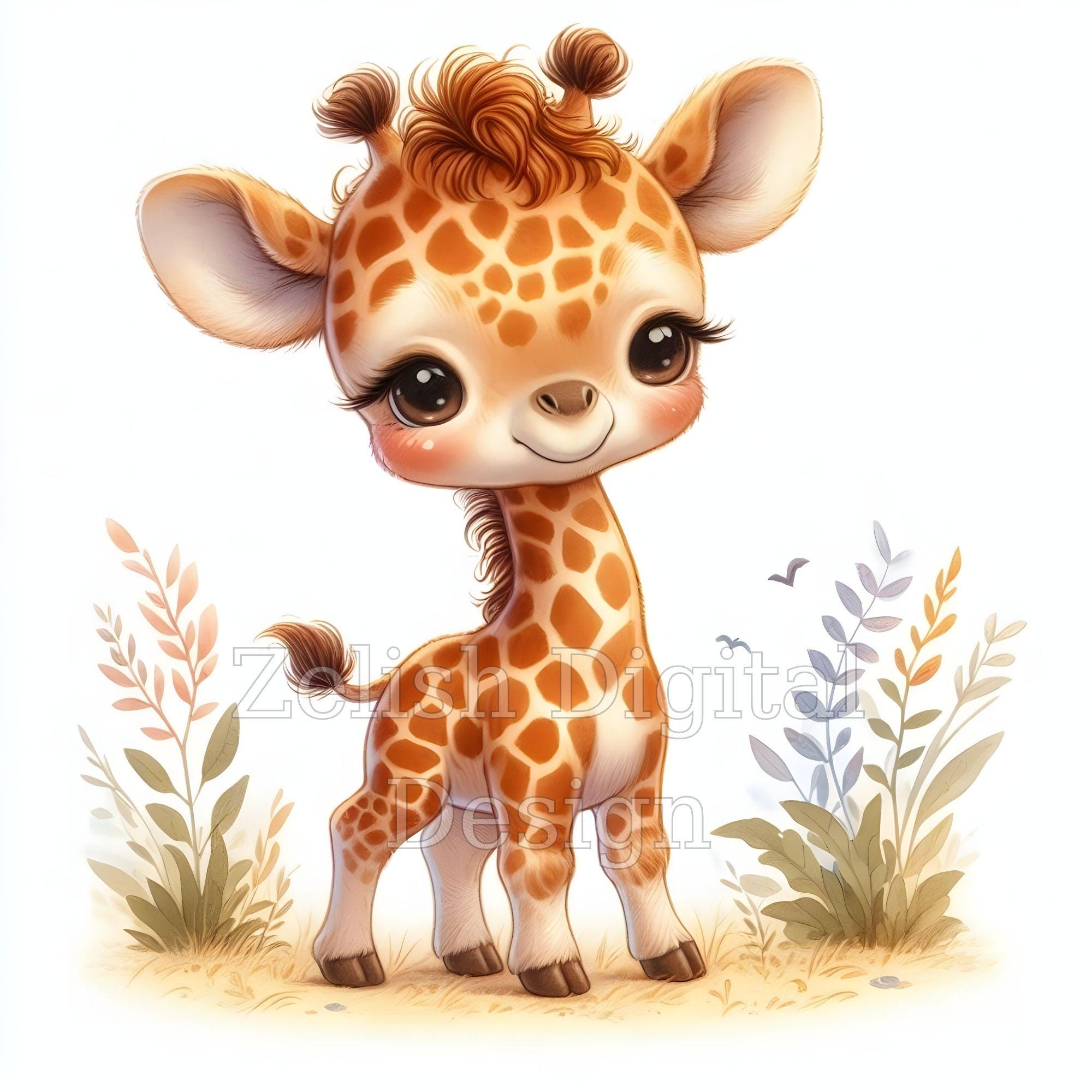 Watercolor Baby Giraffe Clipart, Floral Safari Animals (digital ...