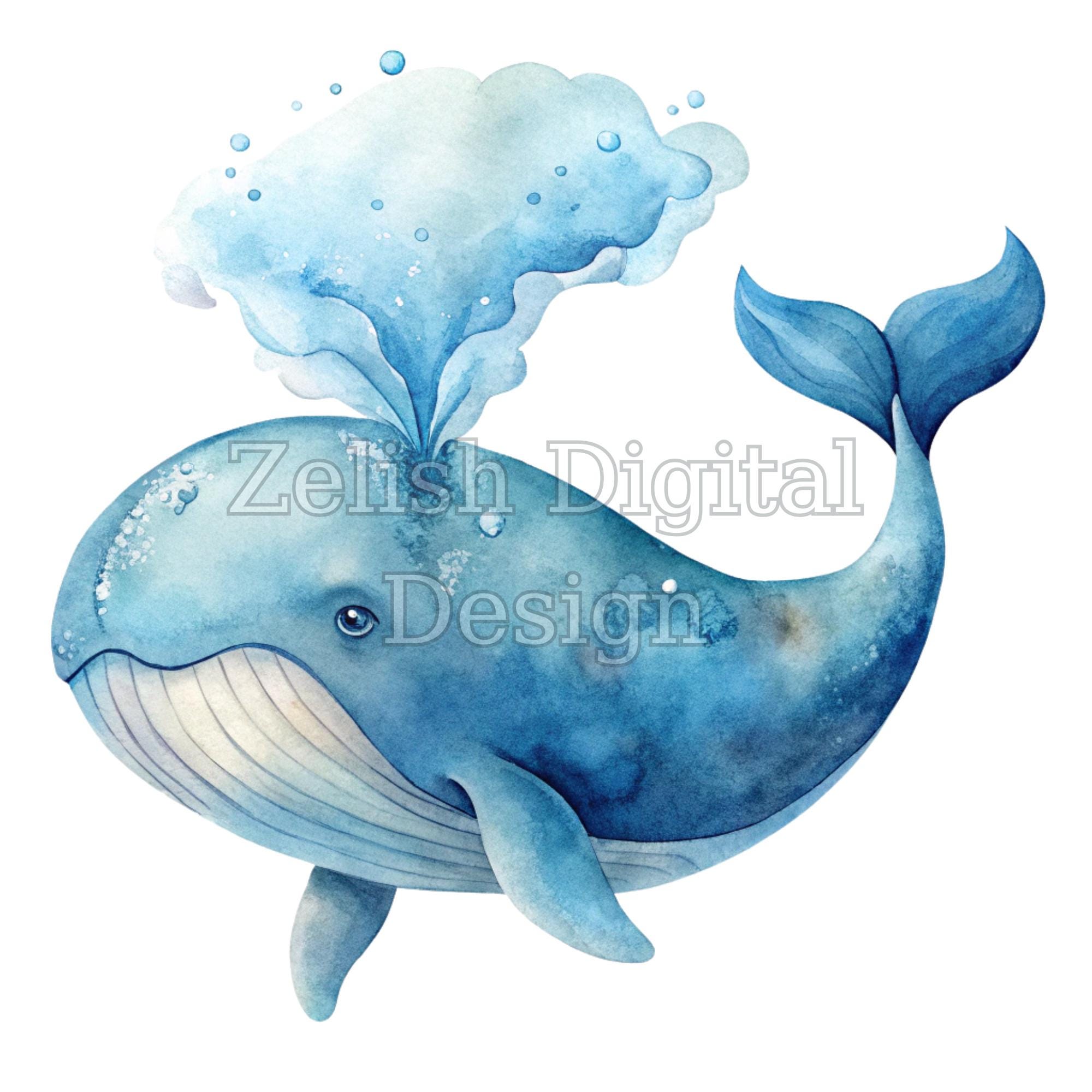 Watercolor Whale Clipart Bundle, Cute Whale Illustration, Printable ...