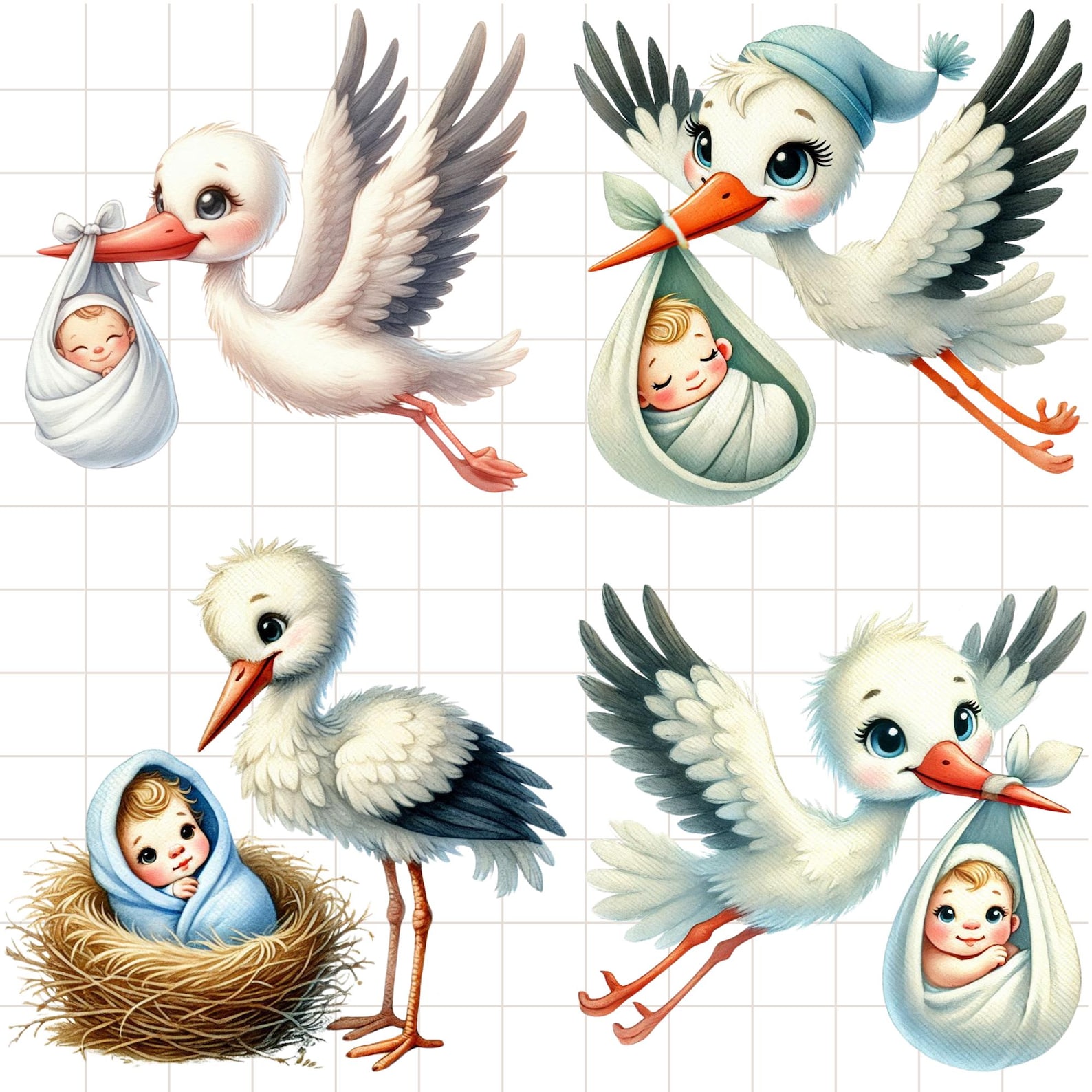 Watercolor Stork Baby Clipart Bundle: Nursery Art (digital Download) - Etsy