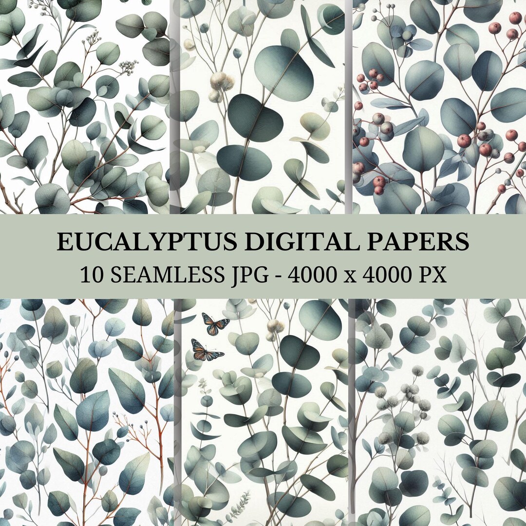 Watercolor Eucalyptus Digital Papers, 10 Seamless JPG, Eucalyptus Sage ...