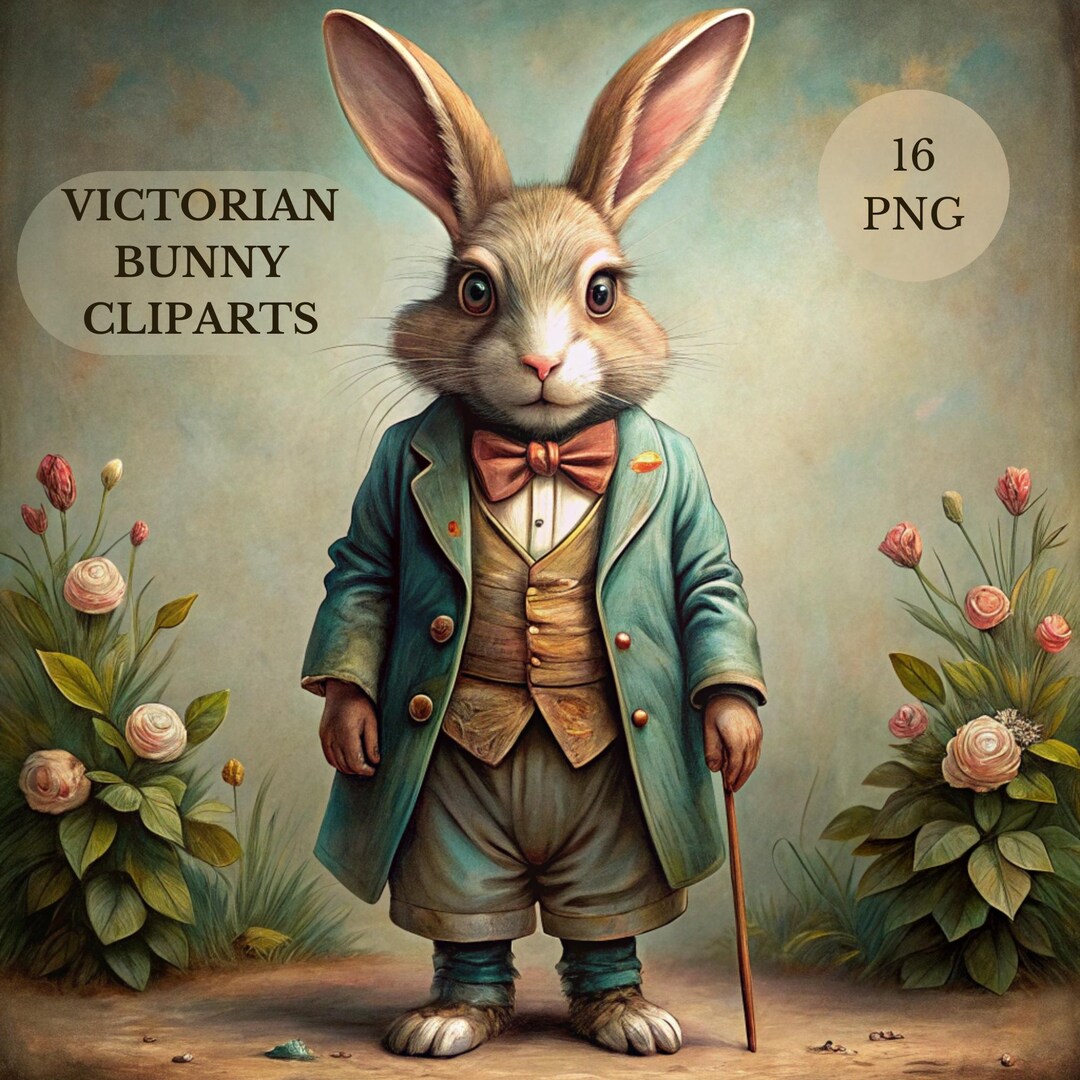 16 Victorian Bunny Clipart Bundle Vintage Rabbit, Printable Bunny ...