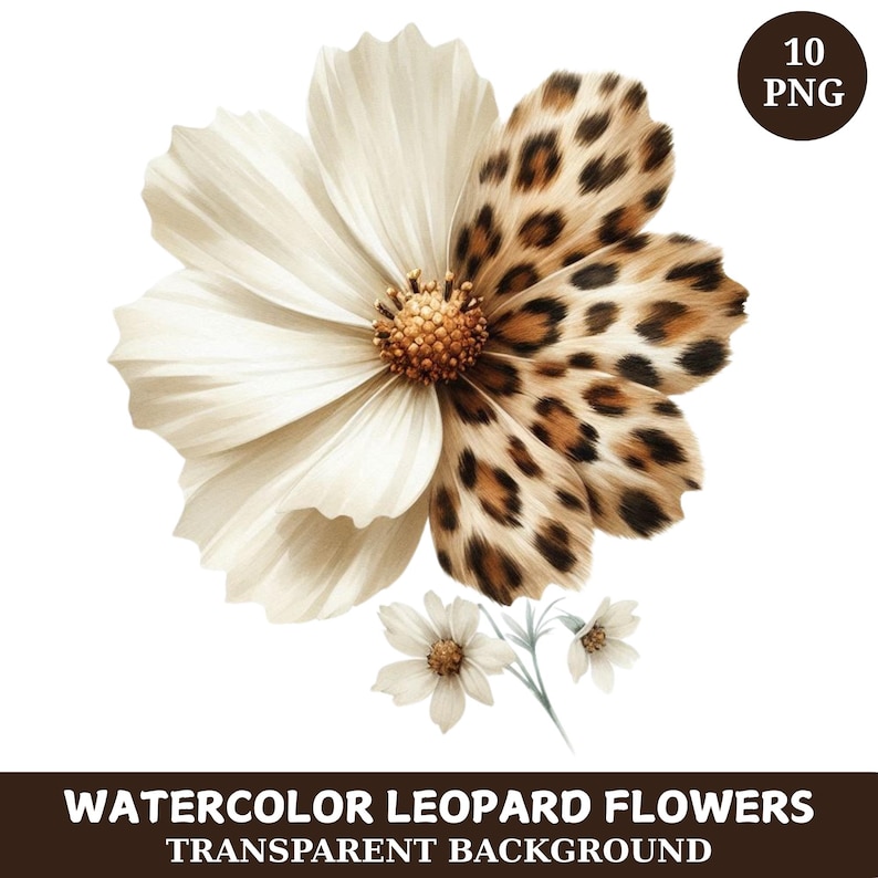 Watercolor Leopard Print Flower Clipart: 10 PNG Floral Illustrations ...