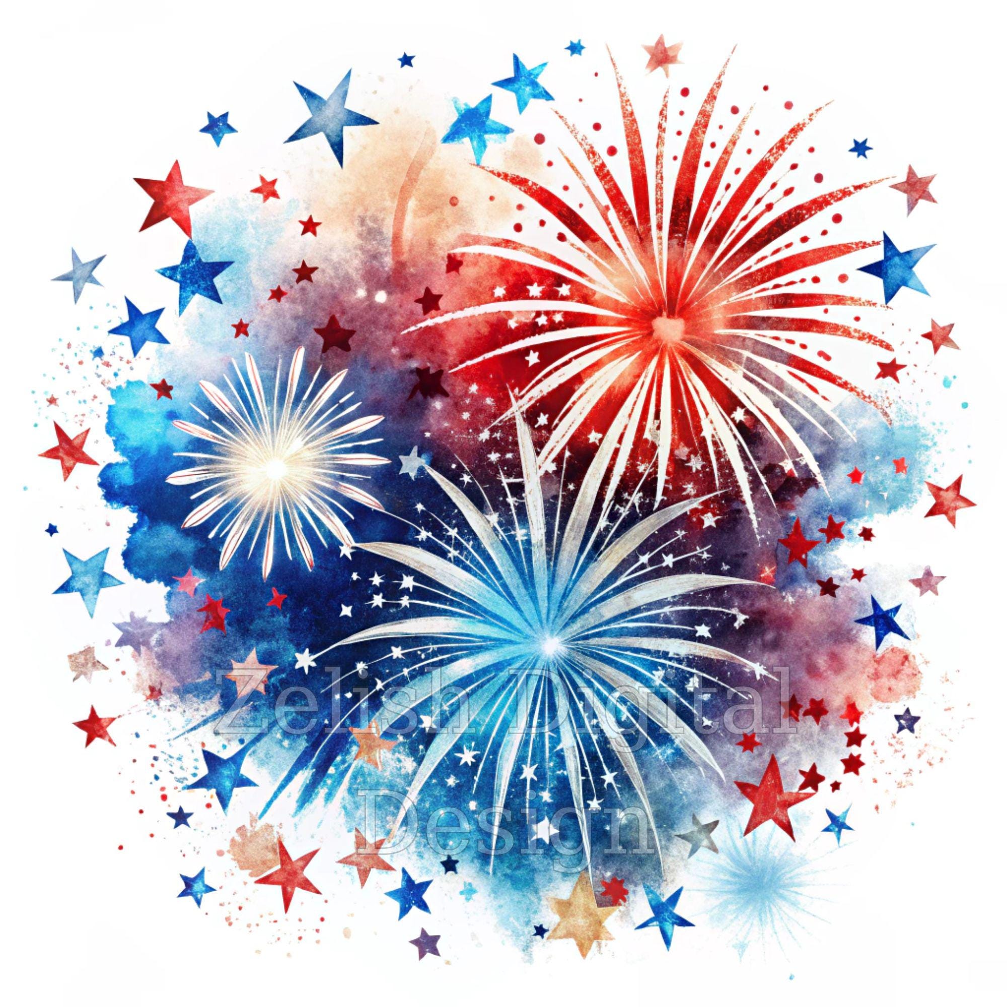 16 Watercolor Firework Clipart Bundle, Independence Day Patriotic 4th ...