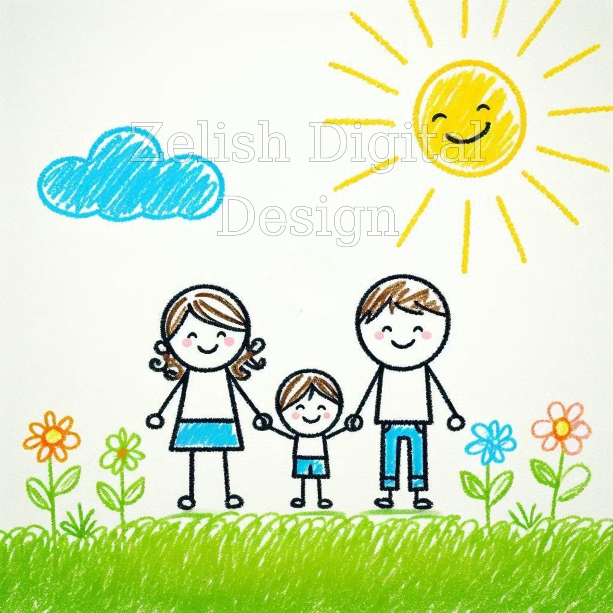 Family Stick Figure Clipart: Crayon Style Illustrations (JPG Bundle) - Etsy