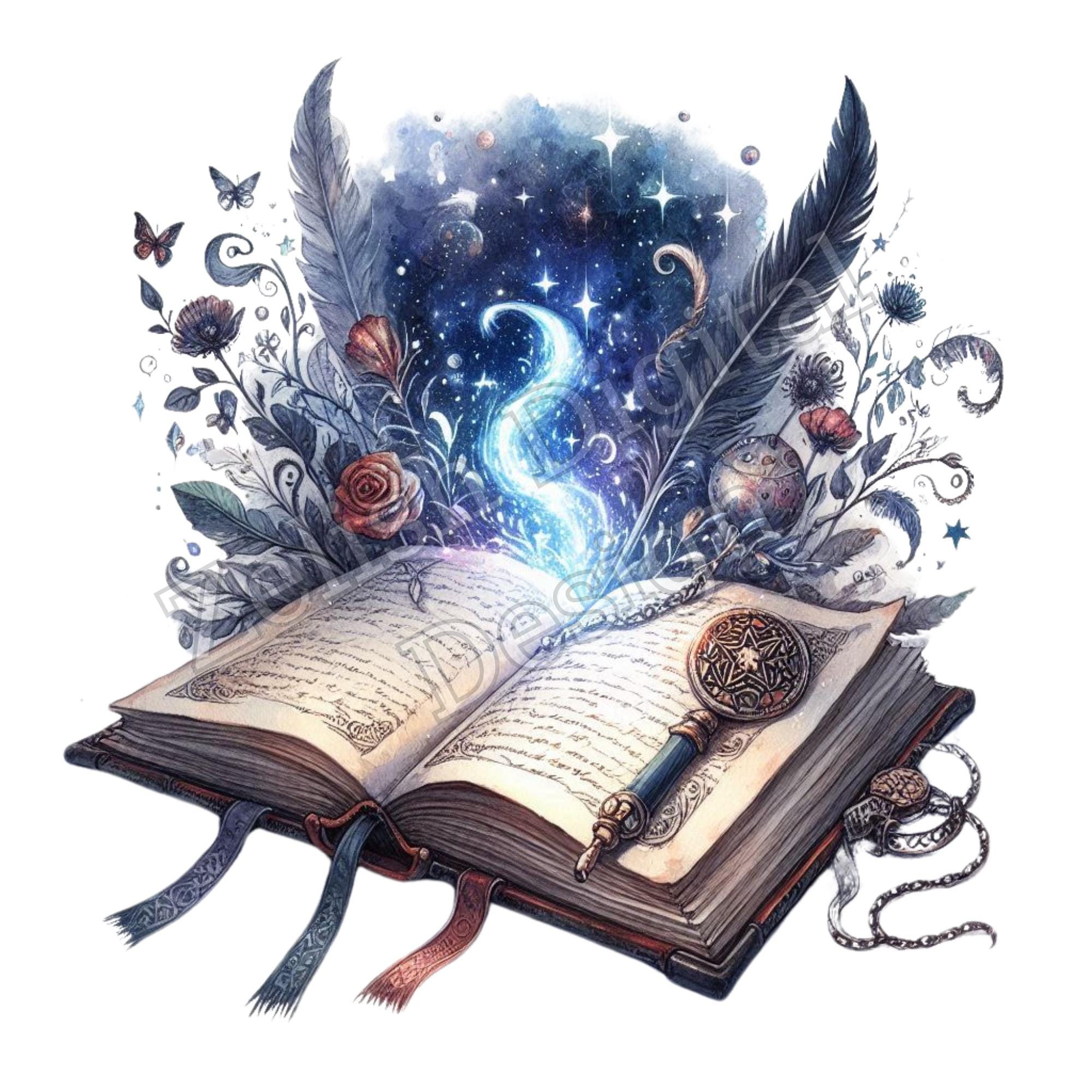 Magic Book Clipart Bundle, Fantasy Book Clipart, Printable Watercolor ...