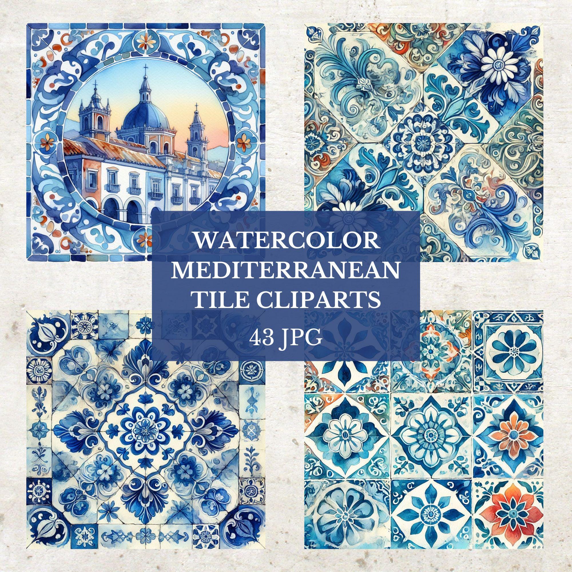 Mediterranean Tiles Clipart Bundle, 43 Blue White Tile Digital Paper ...