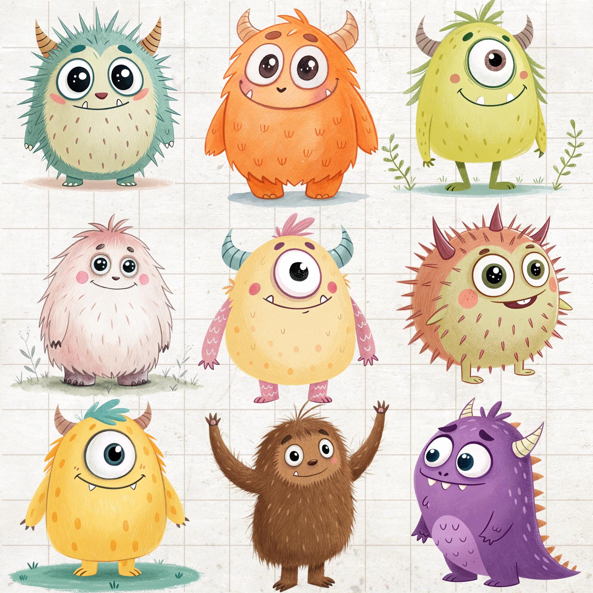 Watercolor Cute Monsters Clipart, 35 Transparent Png, Funny Character ...