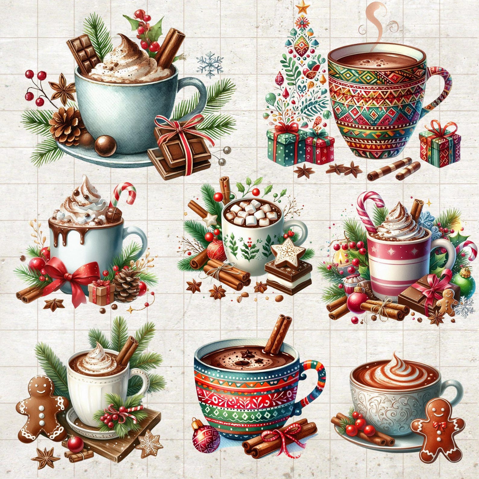 Watercolor Christmas Hot Chocolate Clipart Bundle, 33 Png Images ...