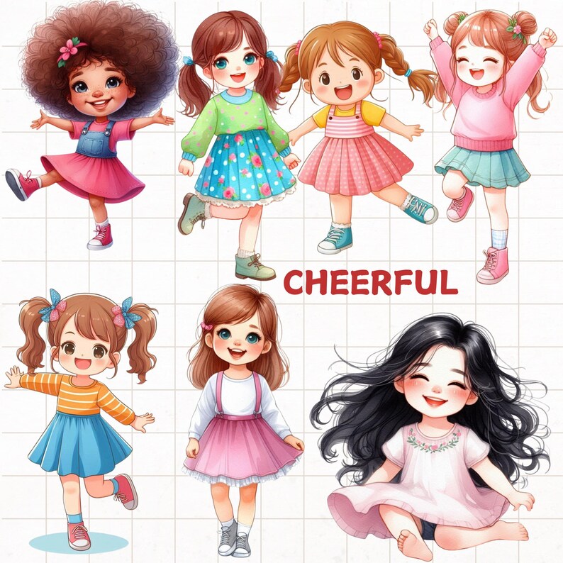 Watercolor Girl Emotions Clipart Bundle: 64 PNG Illustrations (digital ...