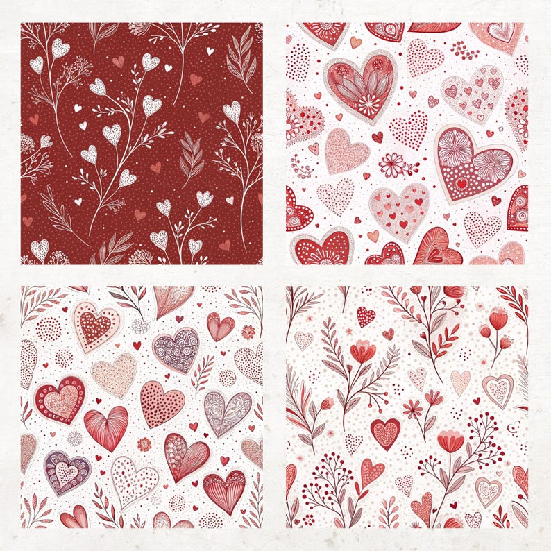 20 Valentines Seamless Digital Paper, Red Hearts Png Bundle, Seamless ...