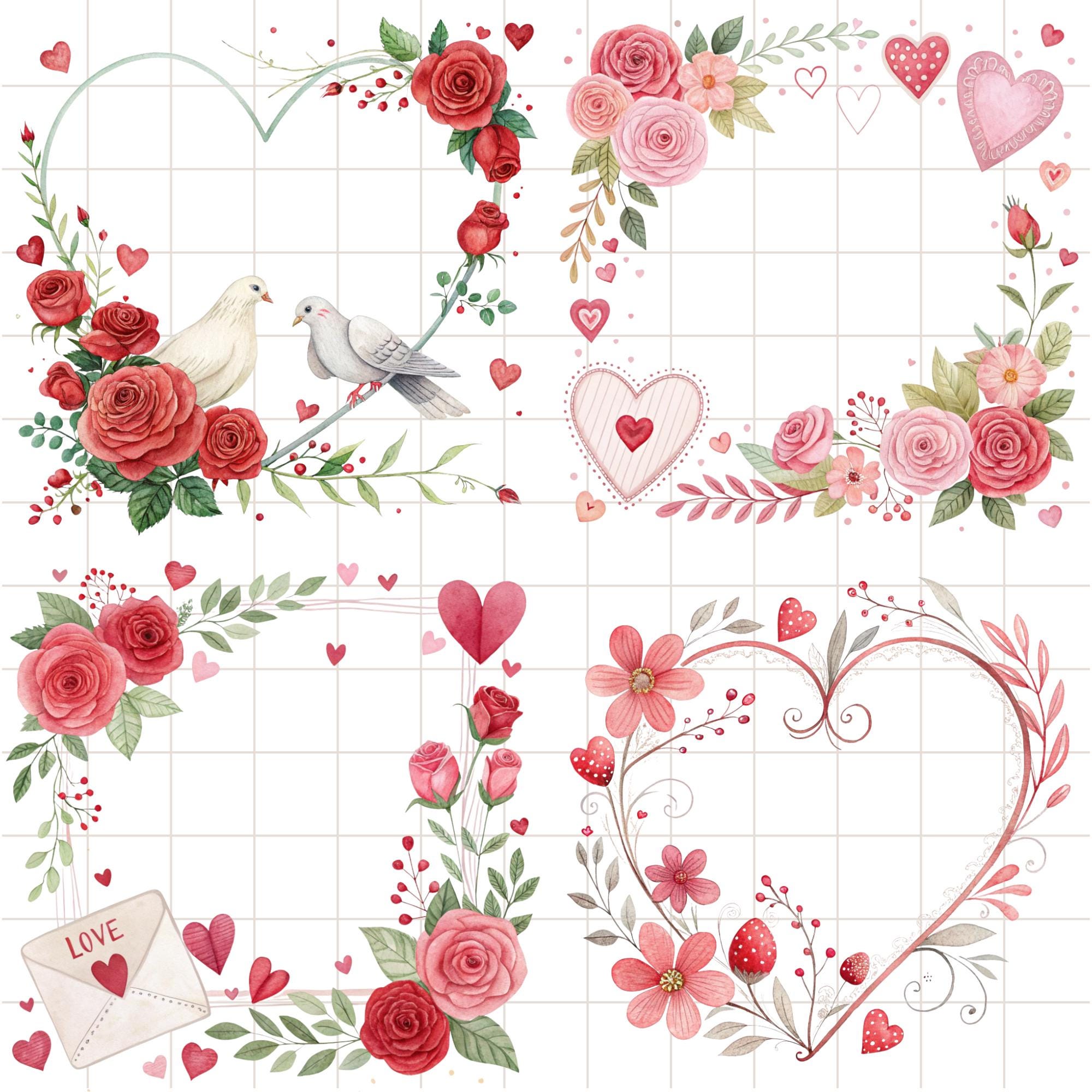 Valentine's Day Frame Clipart, 14 Transparent Png, Heart Floral Frame ...