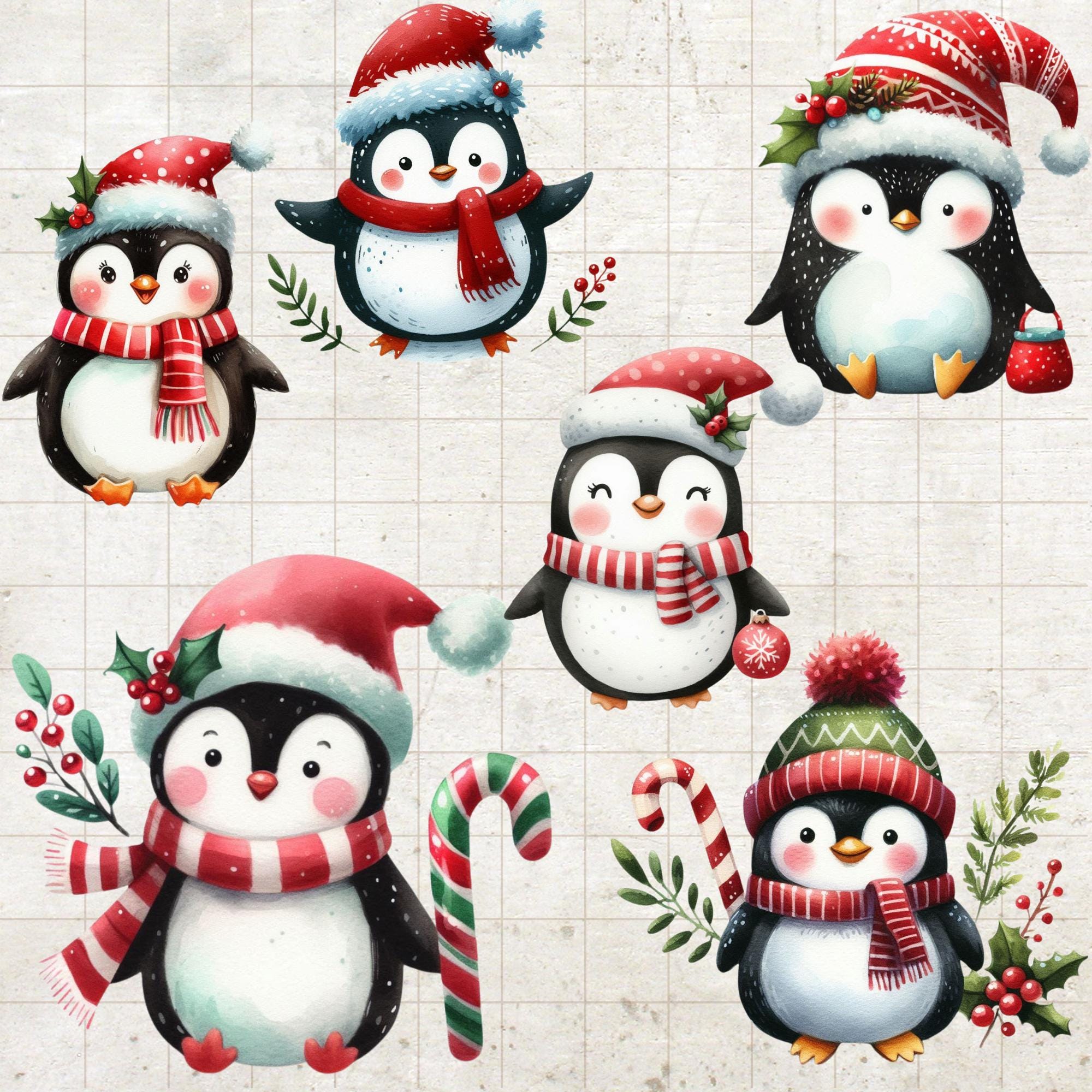 Christmas Watercolor Penguin Clipart Bundle, 27 Transparent Png ...