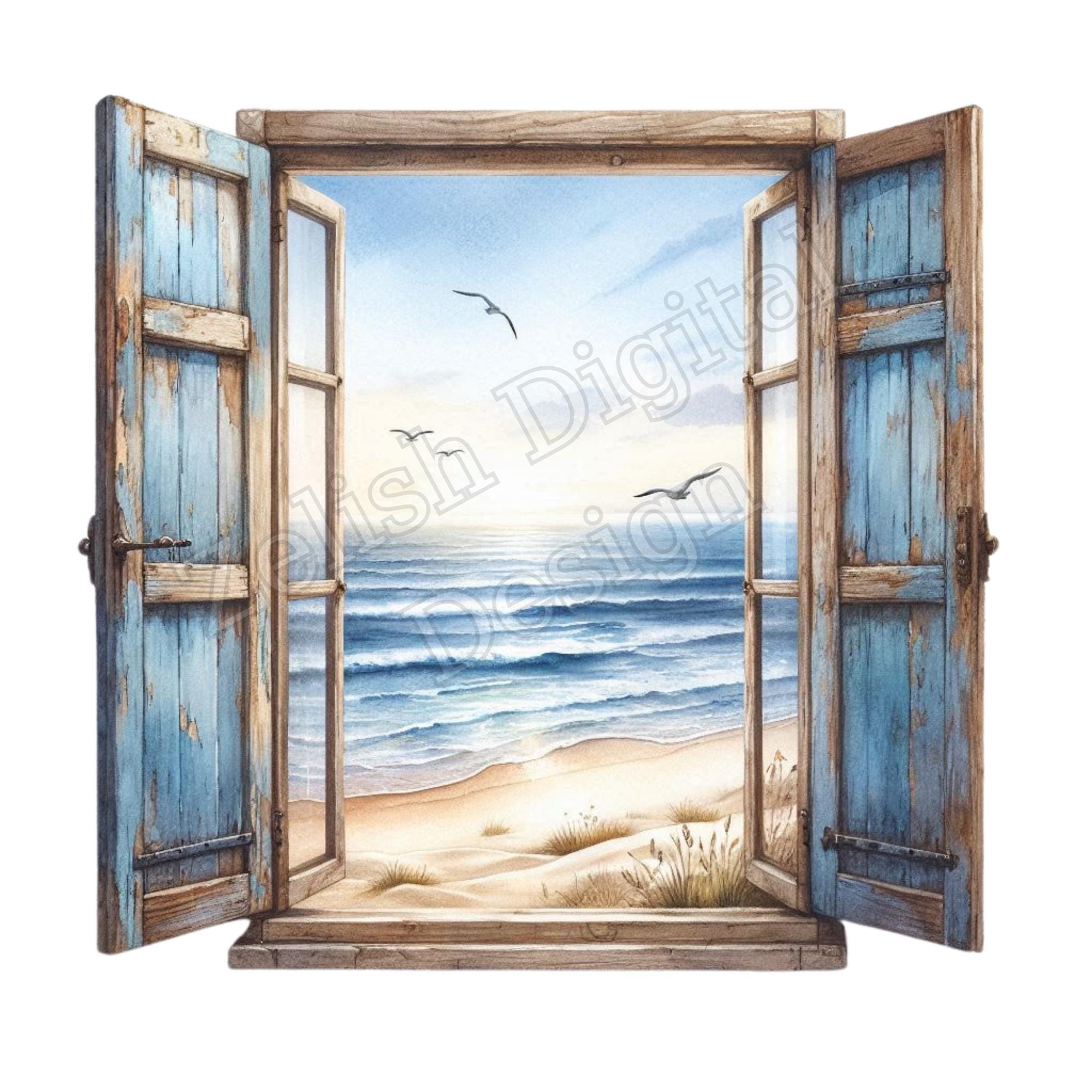 15 Window Ocean View Clipart Bundle, Window to Sea Clipart, Printable ...