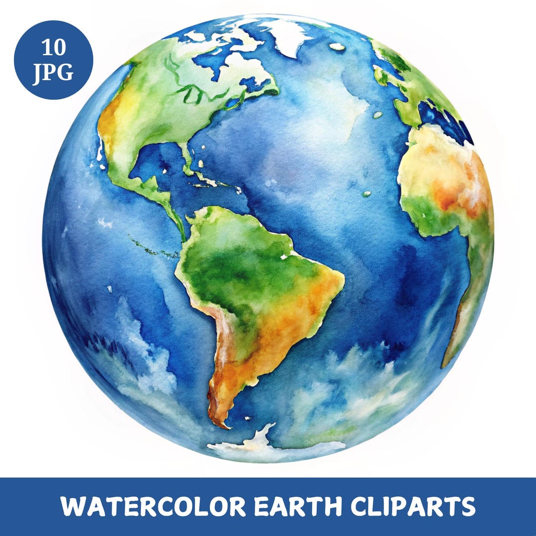 Watercolor Earth Clipart Bundle, Globe Planet Images, 10 High-quality ...