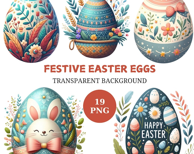 40 PNG Easter Eggs Clipart Bundle, Festive Easter Eggs Graphics Designs ...