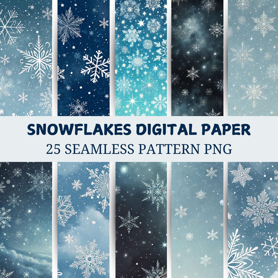 Snowflake Digital Papers: 25 Seamless Christmas Patterns (PNG Bundle ...