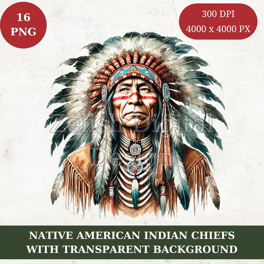 Native American Indian Chief Clipart, 16 Watercolor Transparent Png ...