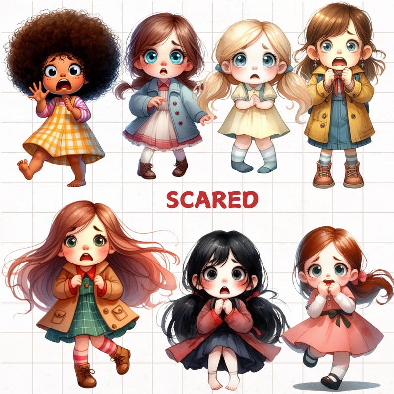 Watercolor Girl Emotions Clipart Bundle, Kids Facial Expressions, 64 ...