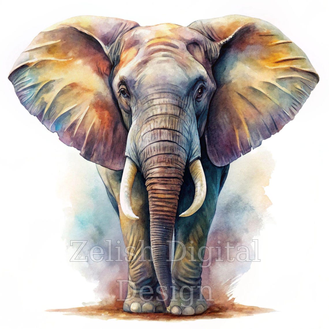 Watercolor Elephant Clipart Bundle: Nursery Art, Scrapbooking (digital ...