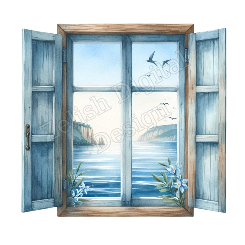 15 Window Ocean View Clipart Bundle, Window to Sea Clipart, Printable ...
