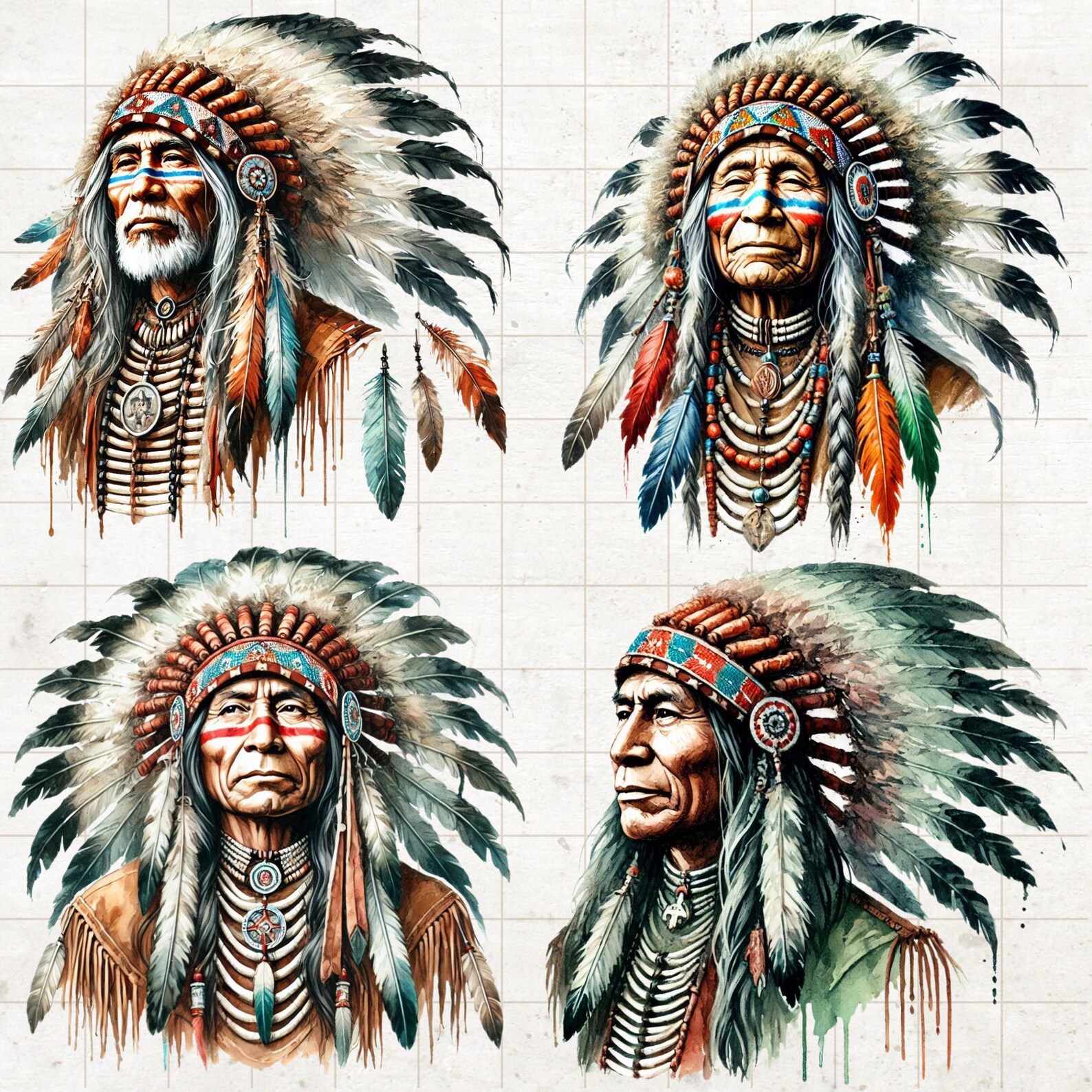 Native American Indian Chief Clipart, 16 Watercolor Transparent Png ...