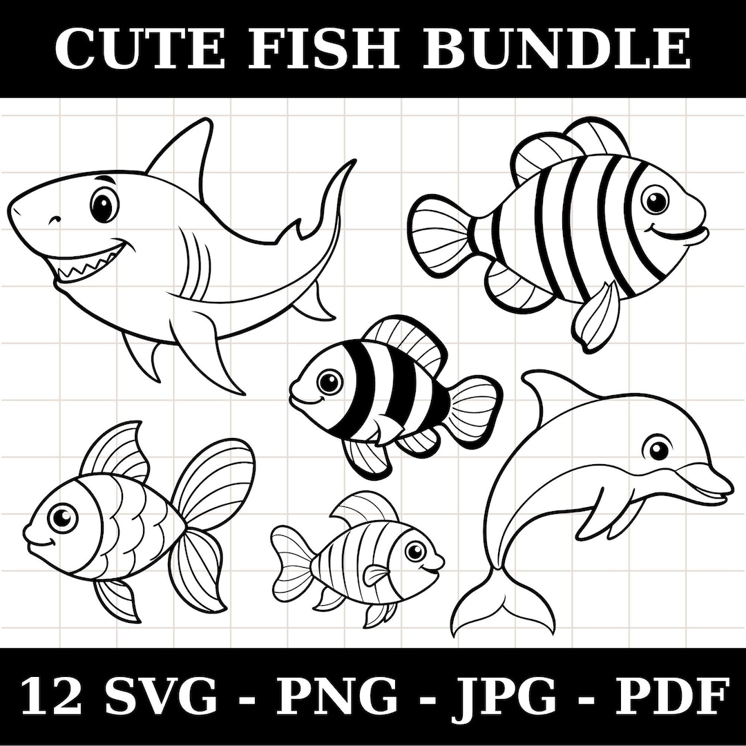 Cute Fish SVG and PNG Bundle, Fish Doodle SVG, Fish Jpg, Fish Png ...