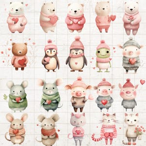 50 Valentines Day Animals Clipart, Watercolour Animals, Romantic ...