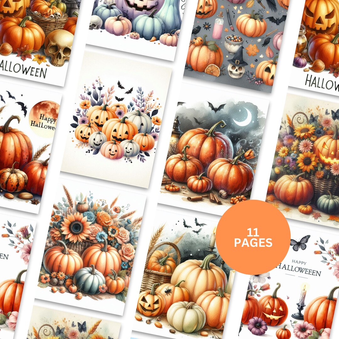Halloween Floral Pumpkin Png, 11 Png for DIY Crafts, Cute Spooky ...