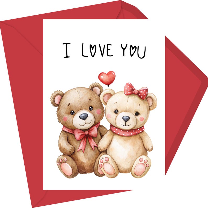 Watercolor Teddy Bear Couple Clipart: Valentine's Day PNG Bundle (18 ...