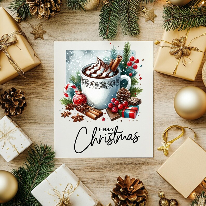 Watercolor Christmas Hot Chocolate Clipart Bundle, 33 Png Images ...