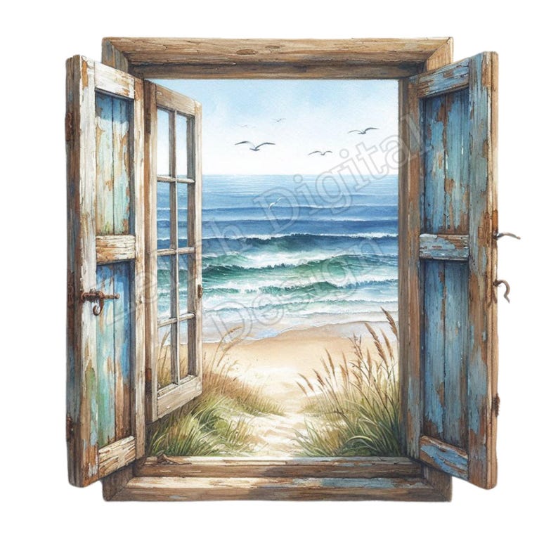 15 Window Ocean View Clipart Bundle, Window to Sea Clipart, Printable ...