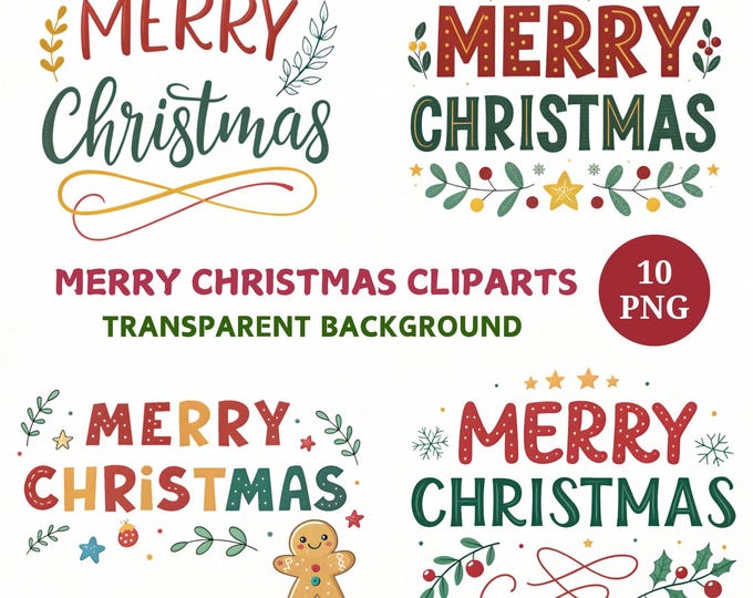 Merry Christmas Clipart Set: Holiday Graphics (PNG, JPG) - Etsy Canada
