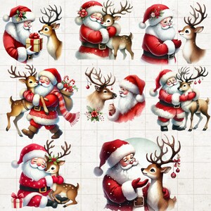 20 Santa Claus and Reindeer Christmas Watercolor Clipart, Cute Santa ...