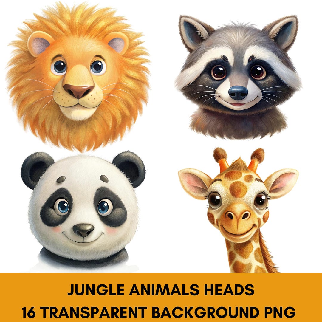 Jungle Animal Head Clipart: 16 PNG Animal Faces (digital Download) - Etsy