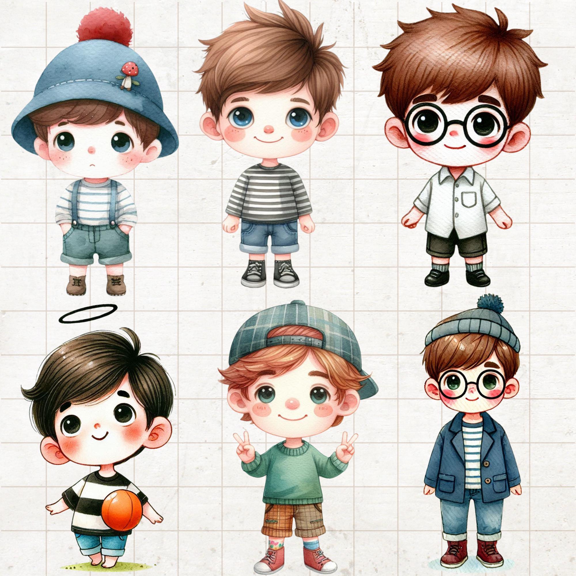 Watercolor Little Boy Clipart Bundle: 27 PNG Illustrations (digital ...